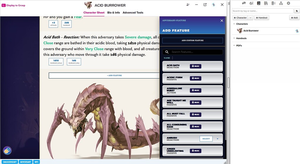 Adversary features locked on Roll20 - Daggerheart Nexus & Character ...