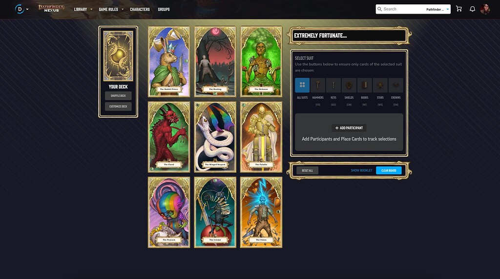 Harrow Deck - Support Thread - Pathfinder Nexus & Character Tools ...