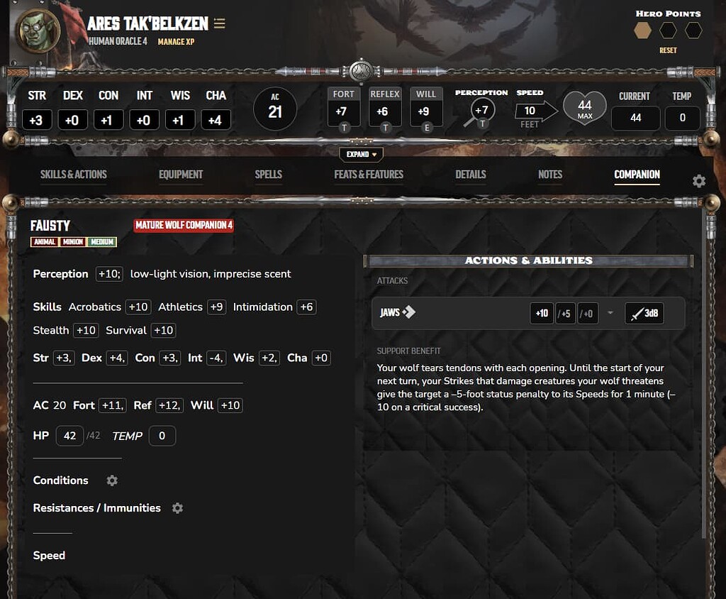 Familiars and companion feedback - Pathfinder Nexus & Character Tools ...