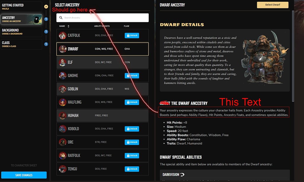 Ancestry Selection Layout - Pathfinder Nexus & Character Tools ...